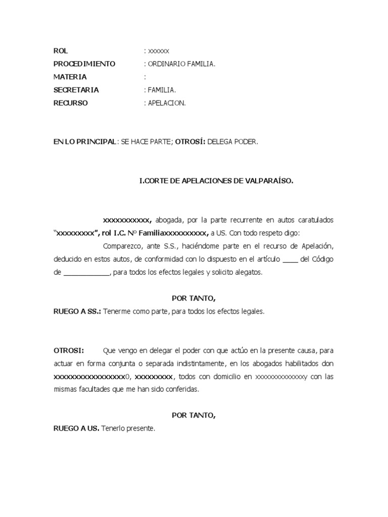 Apelación en Caso Familiar: Delegación de Poder en Valparaíso | PDF ...