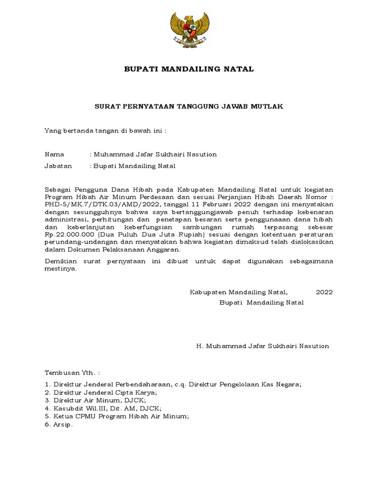 Format Surat Tanggung Jawab Mutlak | PDF