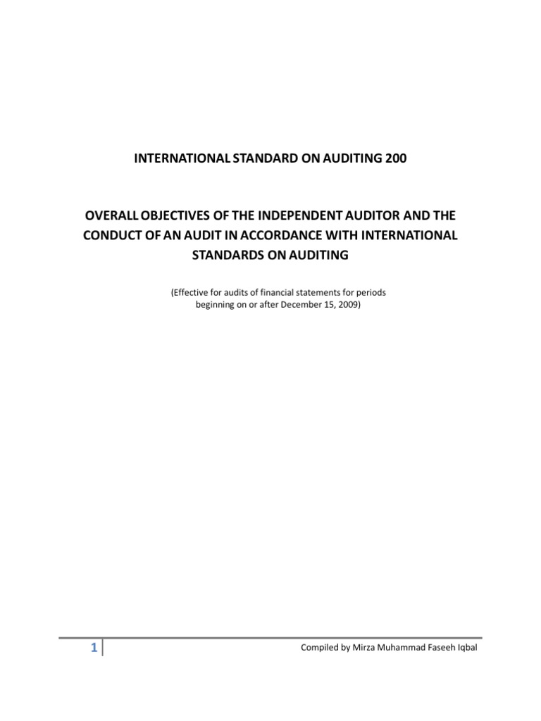 International Standard On Auditing 200 | PDF | Financial Statement | Audit