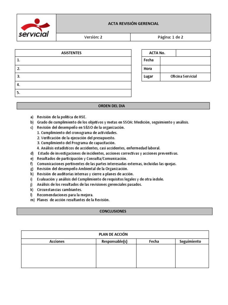 Formato Acta Revisión Gerencial | PDF