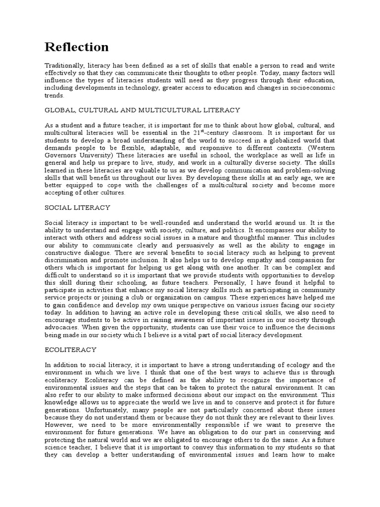 Ed 9 Reflection | PDF | Literacy | Financial Literacy