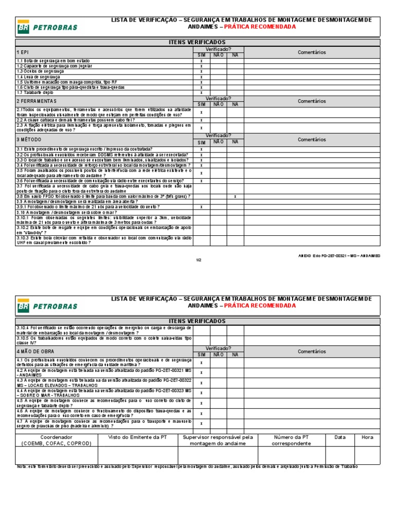 PG-2E7-00321 MS Andaime Anexo E - LISTA DE VERIFICAÇÃO - SEGURANÇA EM ...