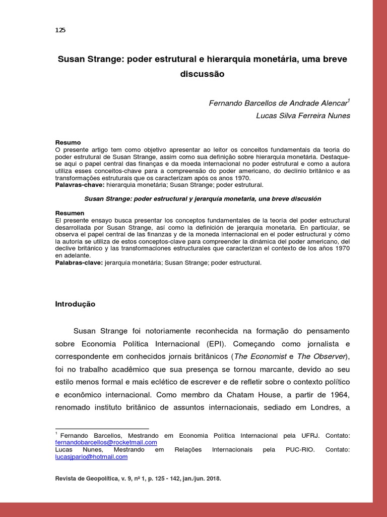 Susan Strange: poder estrutural e hierarquia monetária | PDF | Economia ...