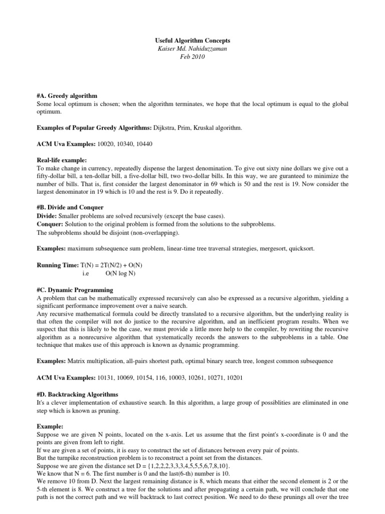 Useful Algorithms Concepts | PDF | Dynamic Programming | Algorithms And ...
