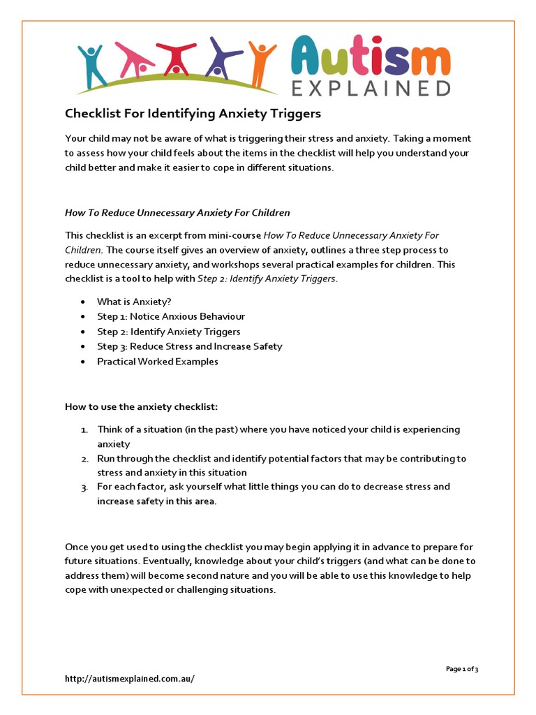 Anxiety Triggers Checklist for Parents | PDF | Anxiety | Psychology