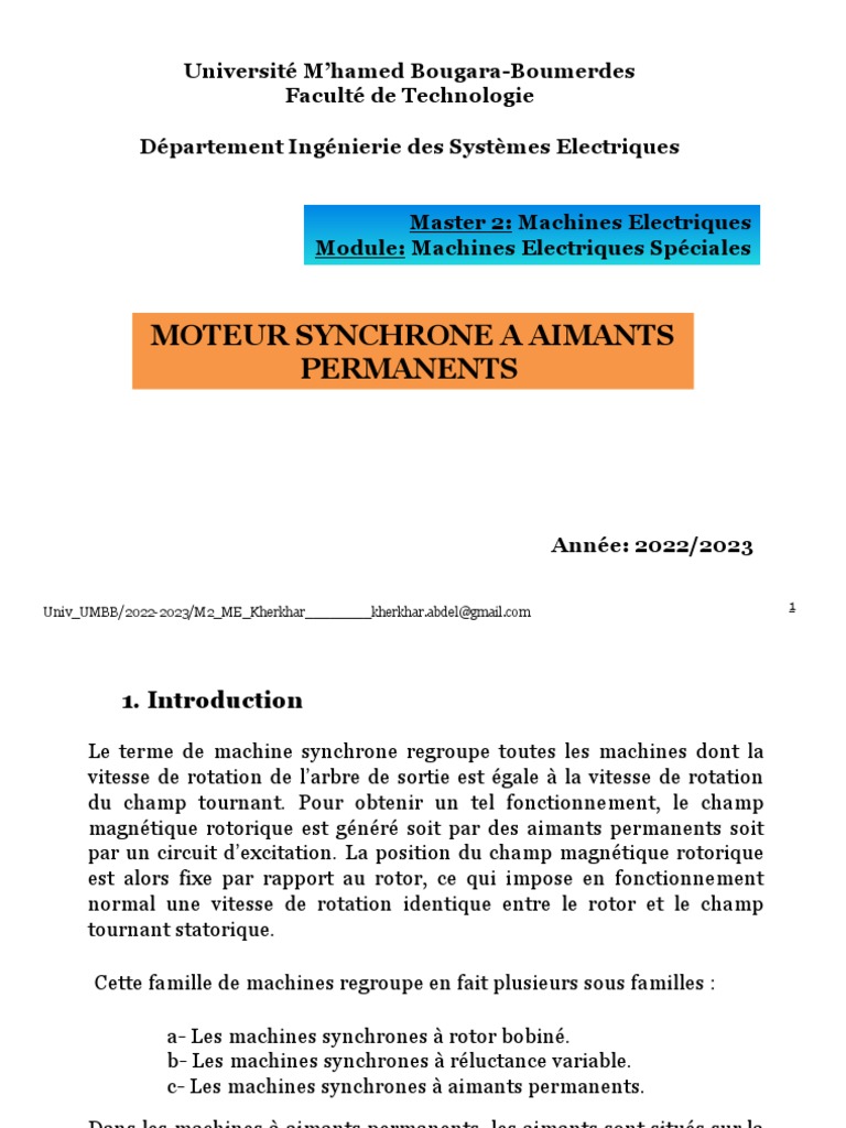 Cours MSAP M2ME UMBB 2022 | PDF | Électrotechnique | Machine
