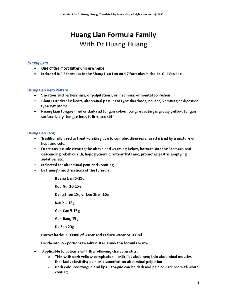 Huang Huang Jing Fang Huang Lian Notes | PDF