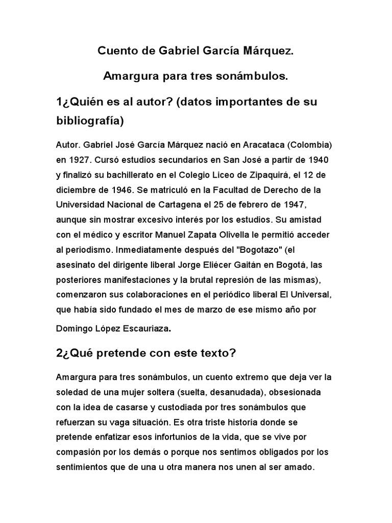 Cuento de Gabriel García Márquez | PDF | Gabriel García Márquez | Cuentos