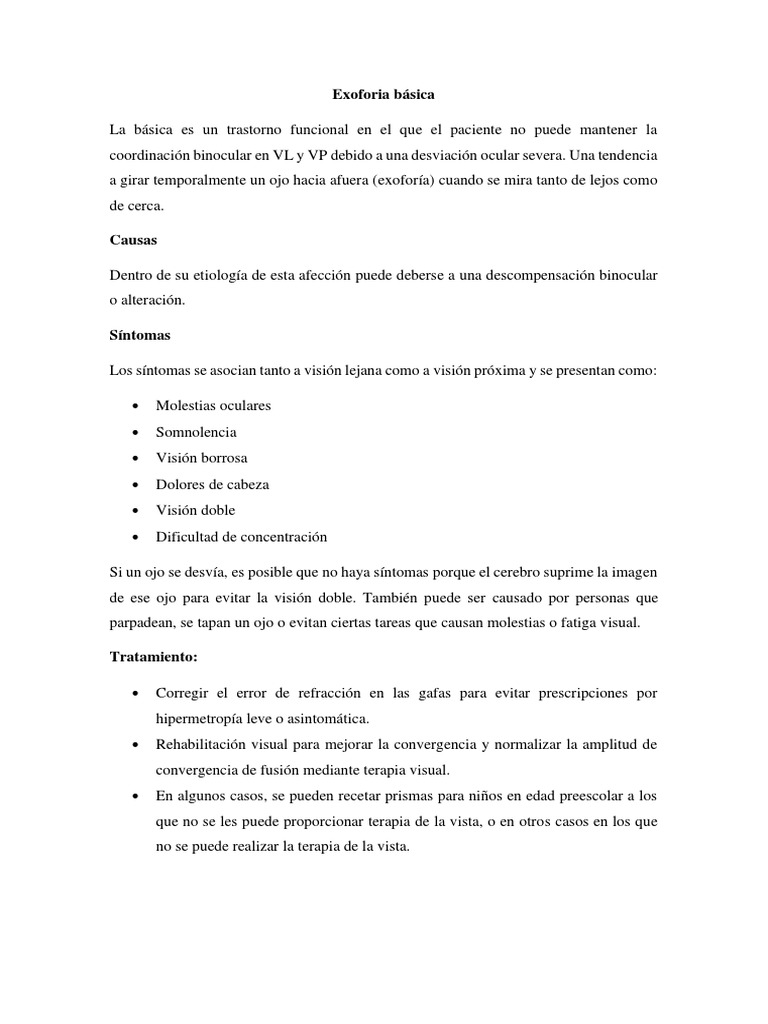 Exoforia Básica y Desviaciones Incomitantes VP | PDF | Epidemiología ...