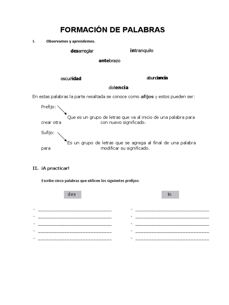 Formación De Palabras Pdf