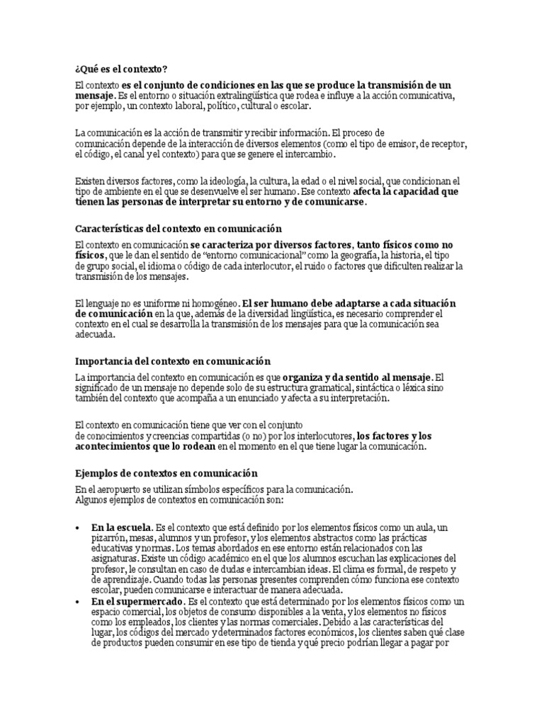 Importancia del Contexto en Comunicación | PDF | Comunicación | Ciencia ...