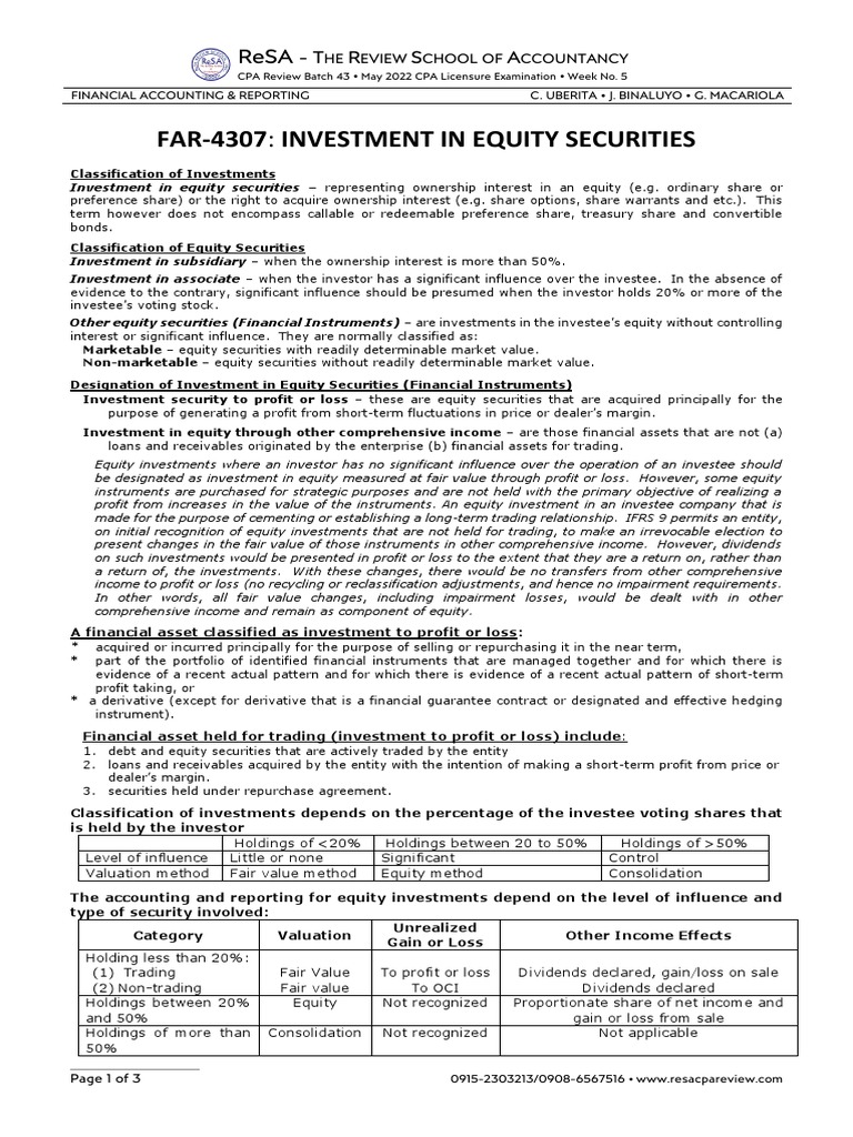 FAR 4307 Investment in Equity Securities | PDF | Investing | Securities (Finance)