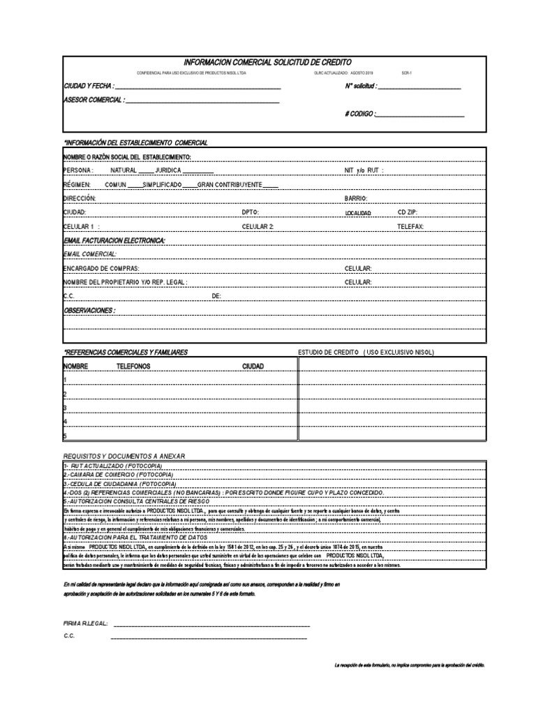 Solicitud de Credito para Imprimir | PDF