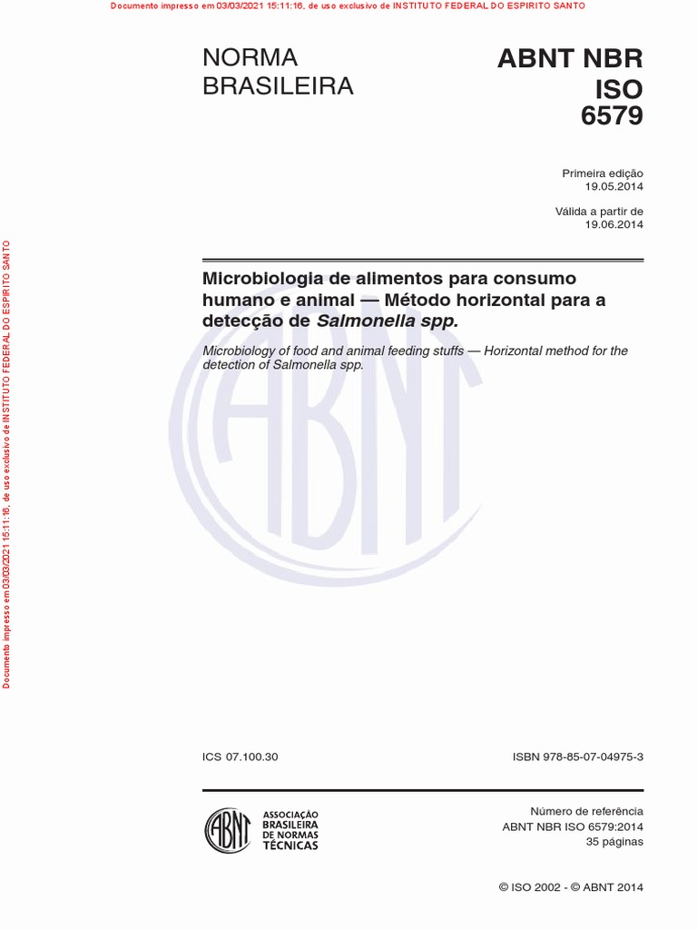 NBR Iso 6579 | PDF | Meio de cultura | Hagar