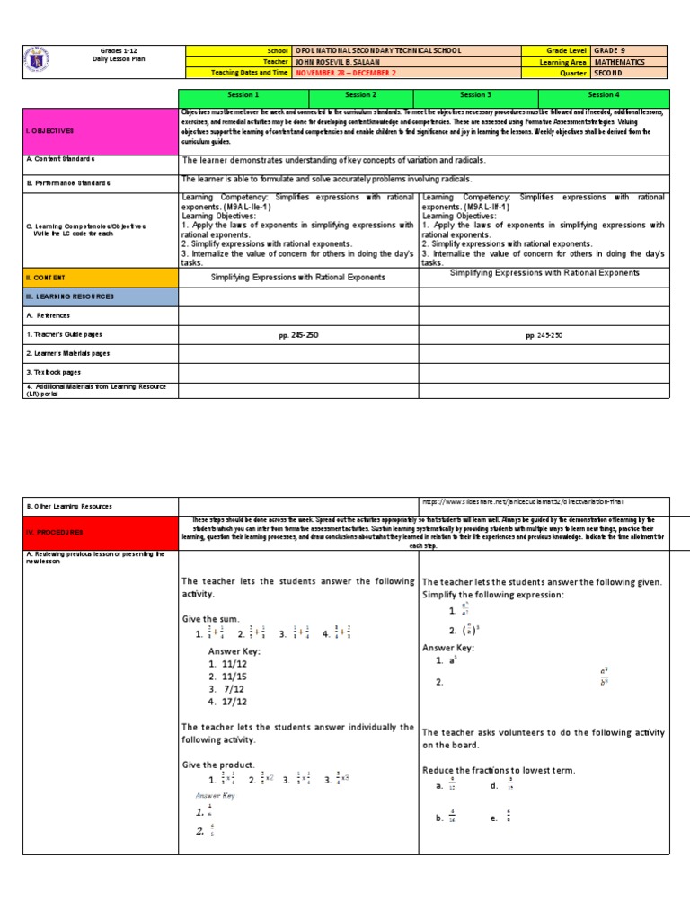 ROSEVIL DLL SAMPLE Nov 28 - Dec 2 | PDF | Educational Assessment | Learning