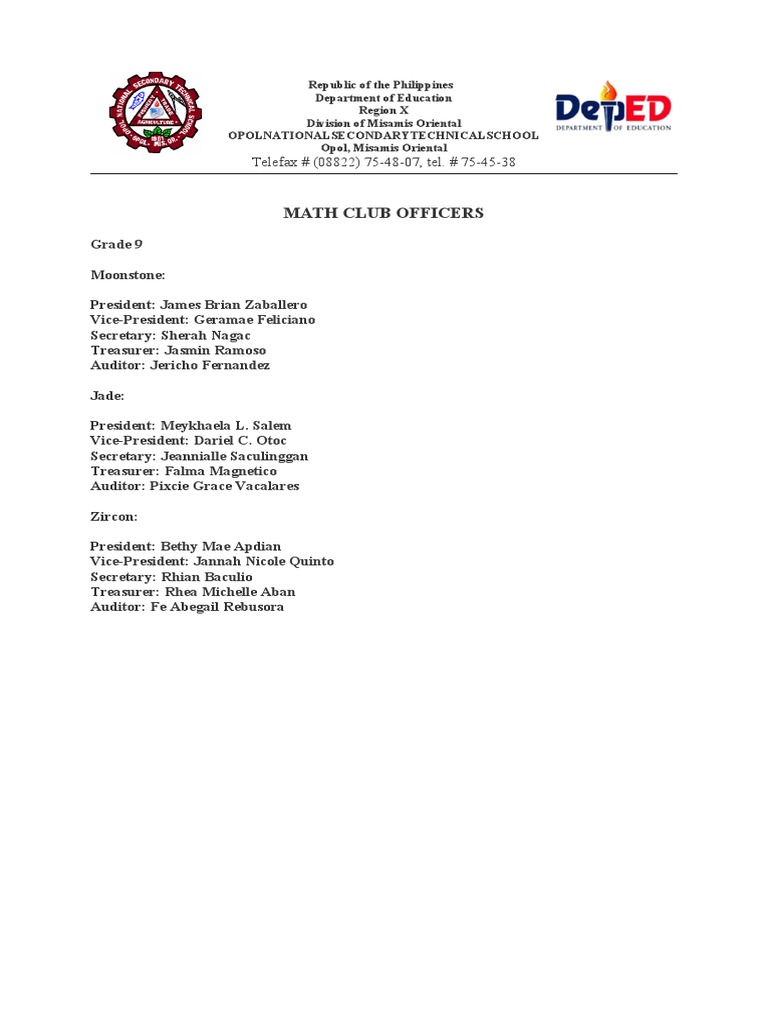Math Club Officers Salaan | PDF