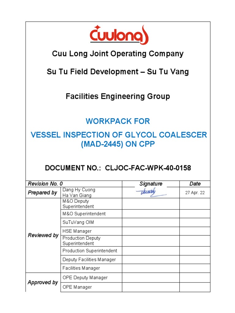 CLJOC-FAC-WPK-40-0158 WP For Vessel Inspection of Glycol Coalescer (MAD ...
