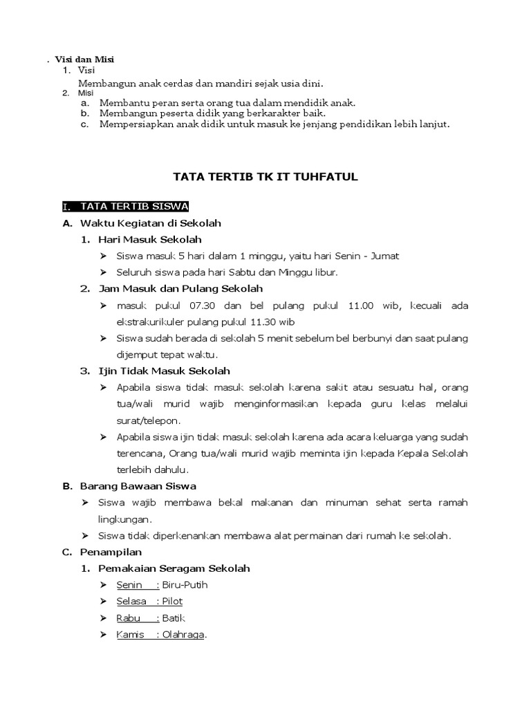 Tata Tertib Siswa dan Orang Tua TK | PDF | Karier & Perkembangan