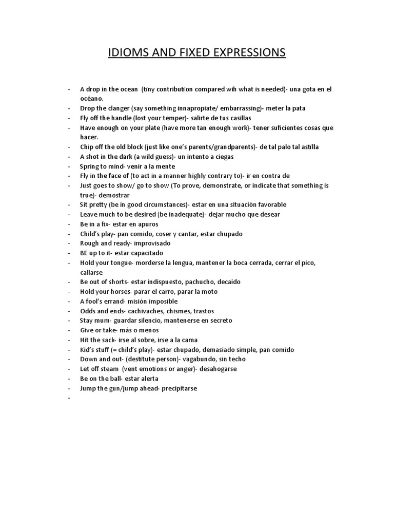 Idioms and Fixed Expressions | PDF