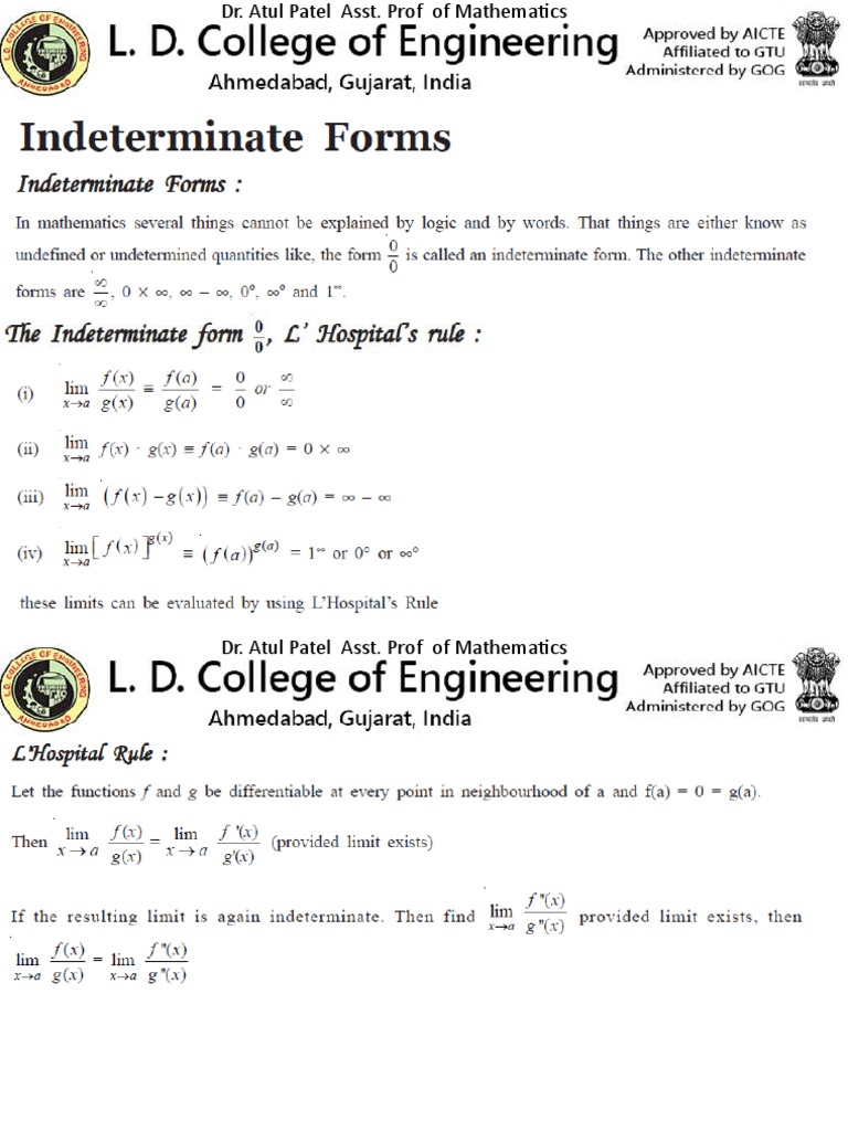 Module - A - 01 - Indeterminate Forms and L'Hosptial's Rule | PDF