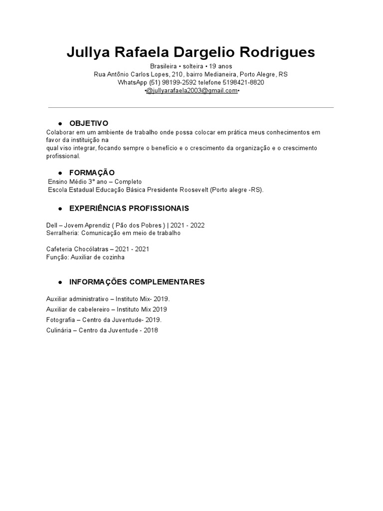 2022 Currículo Jullya Rafaela | PDF