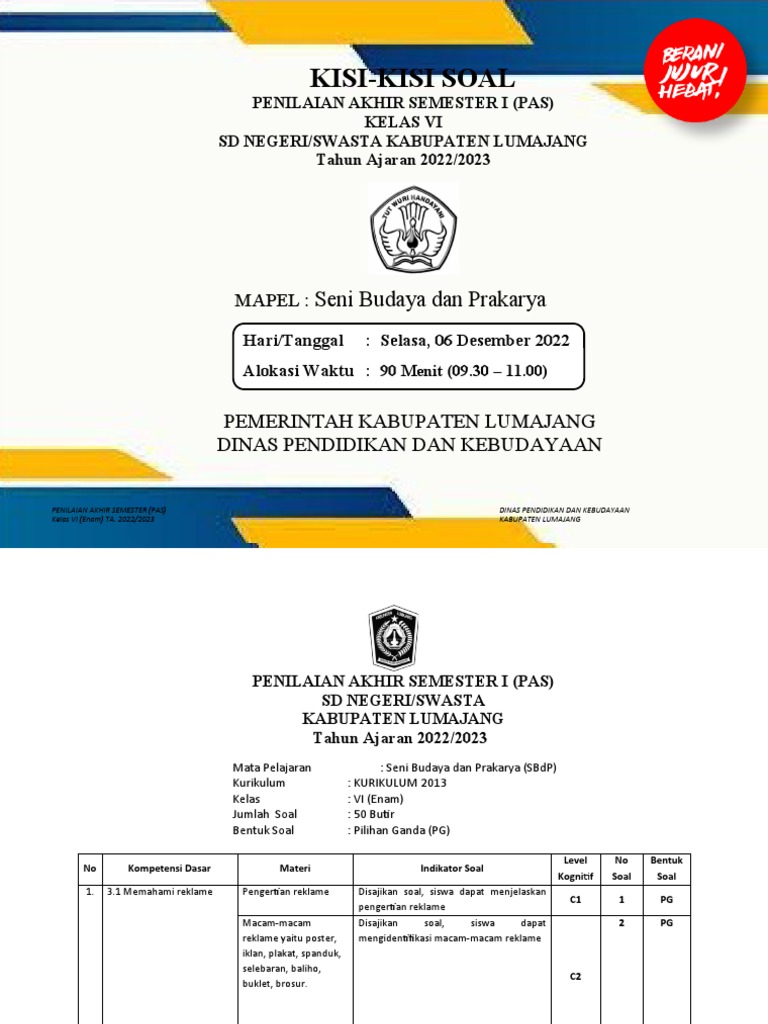 Kisi - Kisi PAS SBDP 2022-2023 | PDF