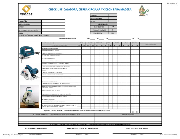 Check-Lists para Caladoras, Cierra Circular y Ciclon 2019 | PDF ...