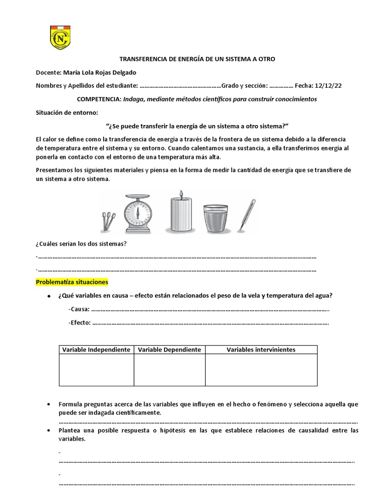 Parte I Práctica Transferencia de Energía de Un Sistema a Otro | PDF ...