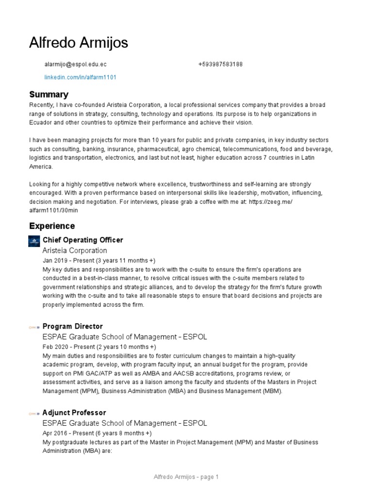 Resume Alfredo Armijo - WL | PDF | Project Management | Business Process