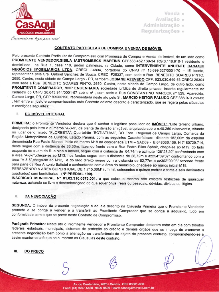 Contrato Compra e Venda Terreno | PDF | Cheque (banco) | Direito Civil ...