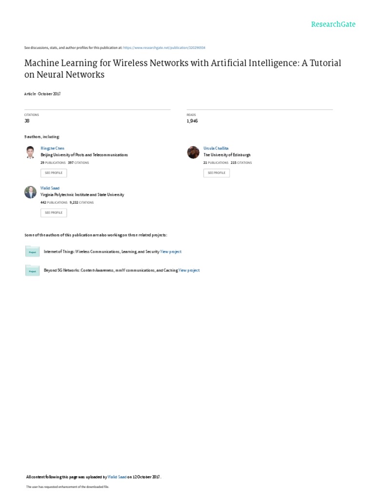 Machine Learning For Wireless Networks With Artifi | PDF | Machine Learning | Artificial Neural ...