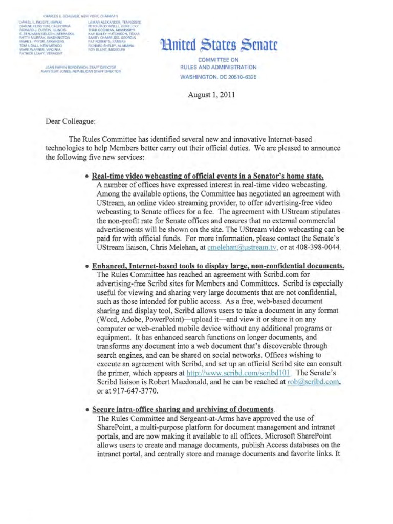 Scribd Included in US Senate Rules Committee Memo Introducing ...