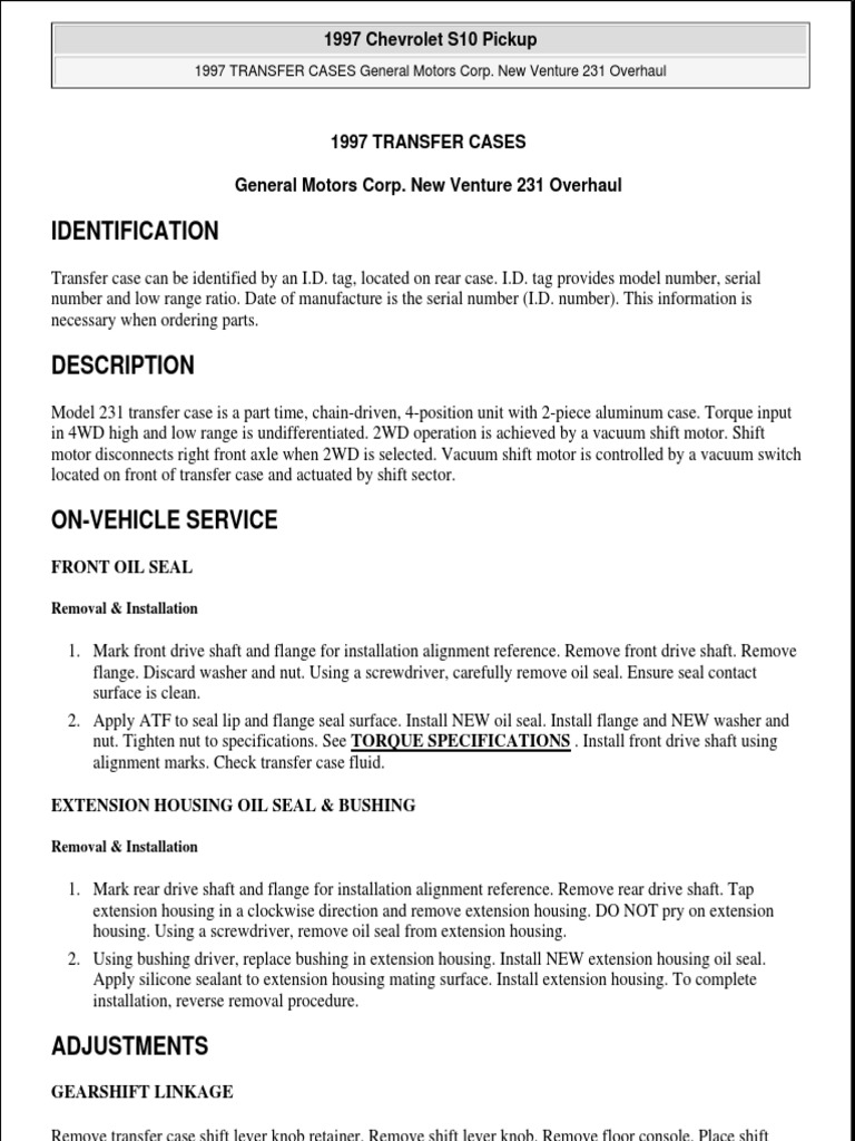 Chevrolet Transfer Case 231 | Download Free PDF | Manual Transmission ...