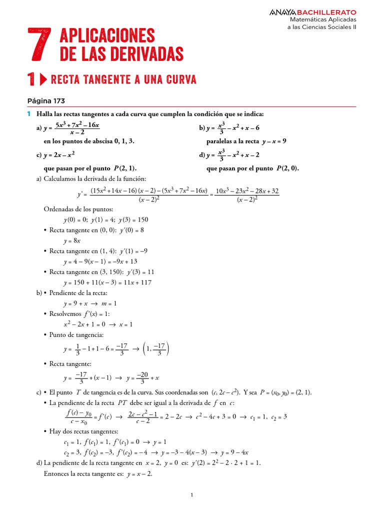 Solucionario T3 Aplicaciones Derivadas | PDF | Pendiente | Línea (geometría)