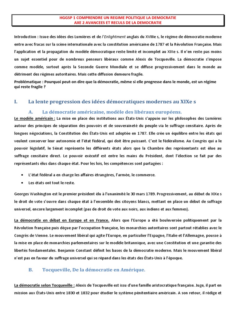 HGGSP 1 2 Avancees Et Reculs Democraties 1 | PDF | Démocratie ...