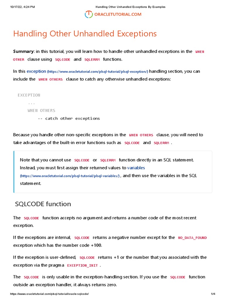 Handling Other Unhandled Exceptions By Examples Pdf Parameter Computer Programming