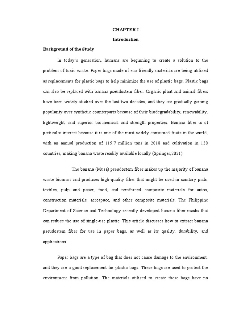 The Effectiveness of Banana in Making Paper Bag Chapter 1 | PDF | Banana | Paper