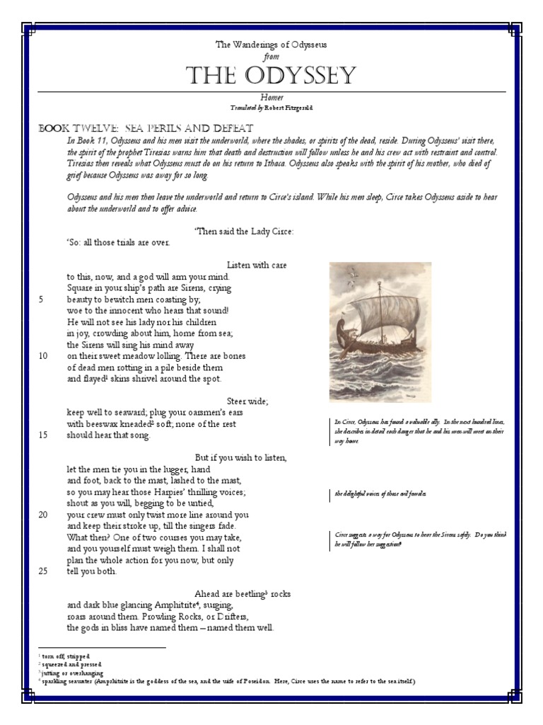 Odyssey Book 12: Sea Perils Explained | PDF | Odysseus | Odyssey