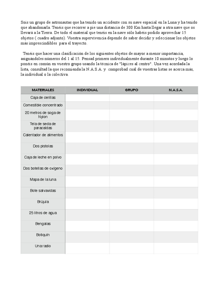 Ejercicio Perdidos en La Luna Con Tabla Adjunta | PDF | Nasa | Luna