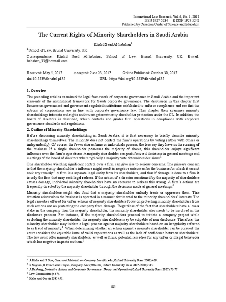 Minority Shareholder Rights in Saudi Arabia | PDF | Corporate ...