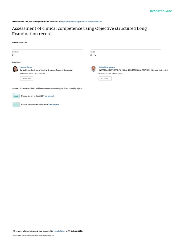Assessment of Clinical Competence Using Objective Structured Long ...