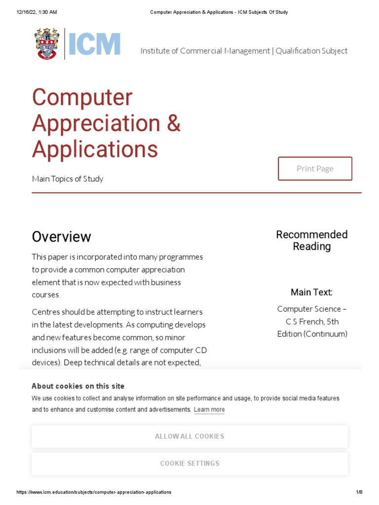 Computer Appreciation & Applications - ICM Subjects of Study | PDF | Computer File | Http Cookie