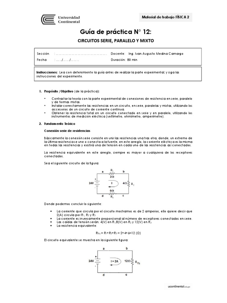 Laboratorio 12 Circuito Serie Paralelo y Mixto | PDF | Resistencia Eléctrica y Conductancia ...