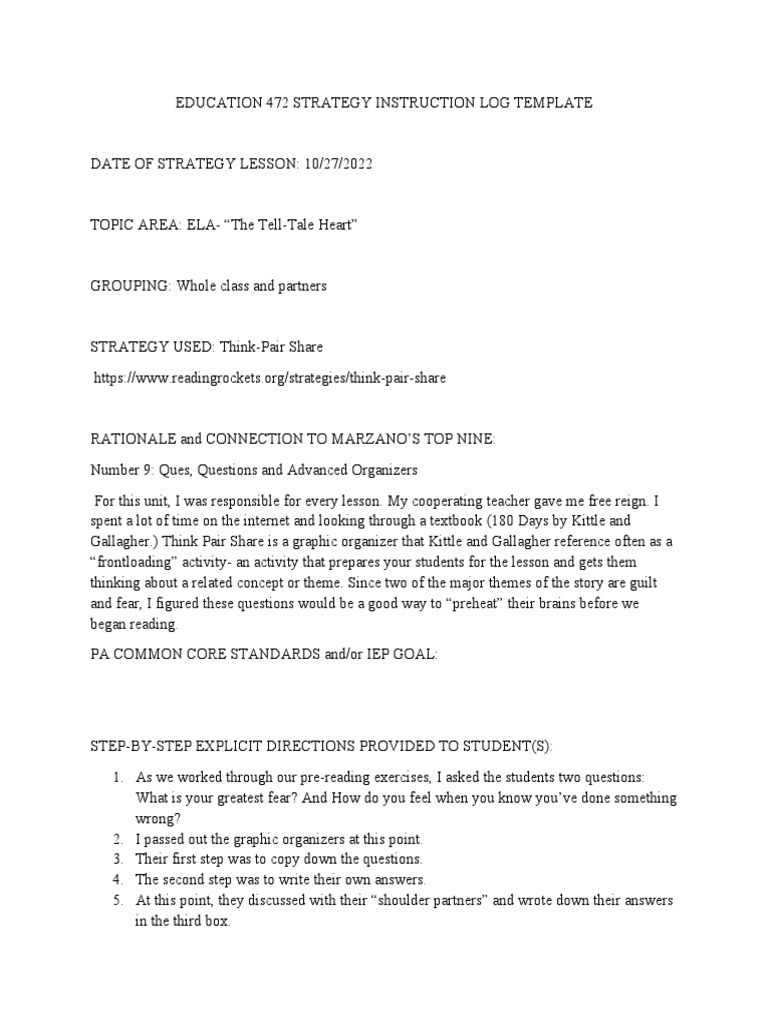 Strategy Logs | PDF | Reading Comprehension | Behavior Modification