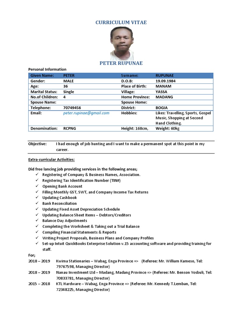 CV - Peter RUPUNAE | PDF | Quick Books | Financial Services