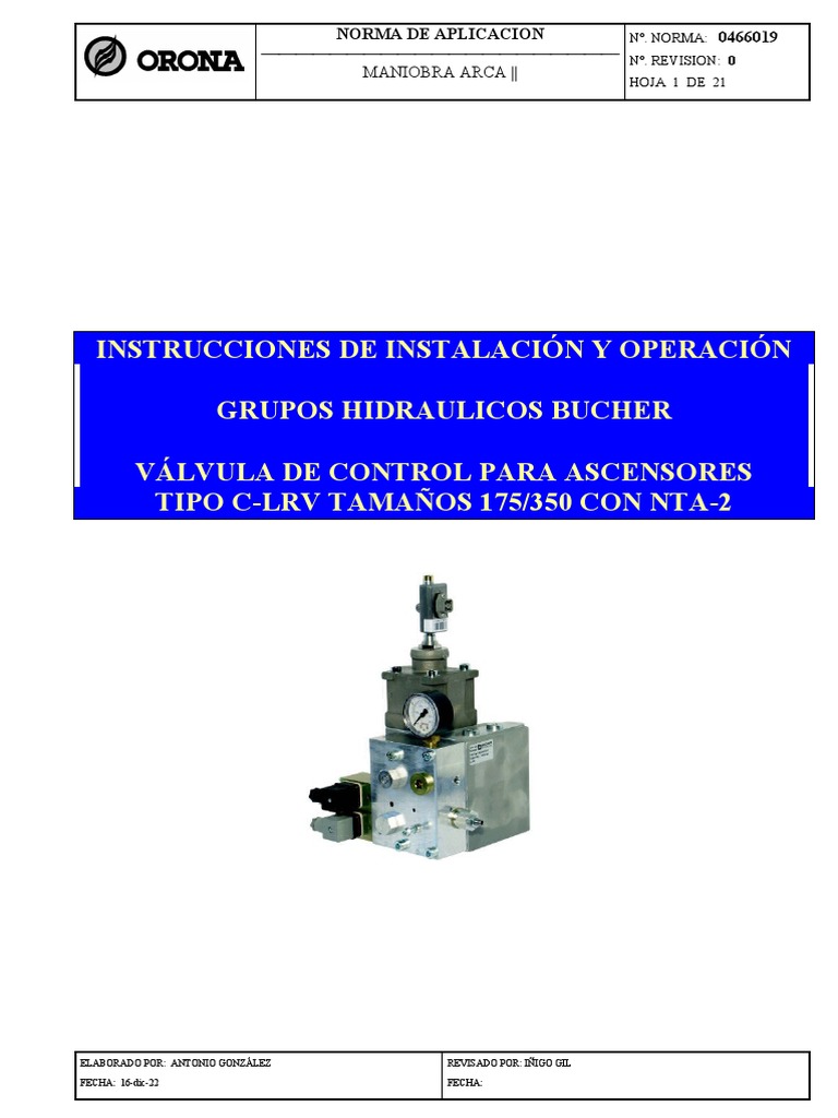 Instrucciones de Instalación Y Operación Grupos Hidraulicos Bucher ...