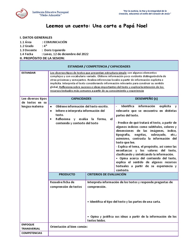 4° - Sesion - Leemos Un Cuento Una Carta A Papá Noel - Comunicacióndocx ...