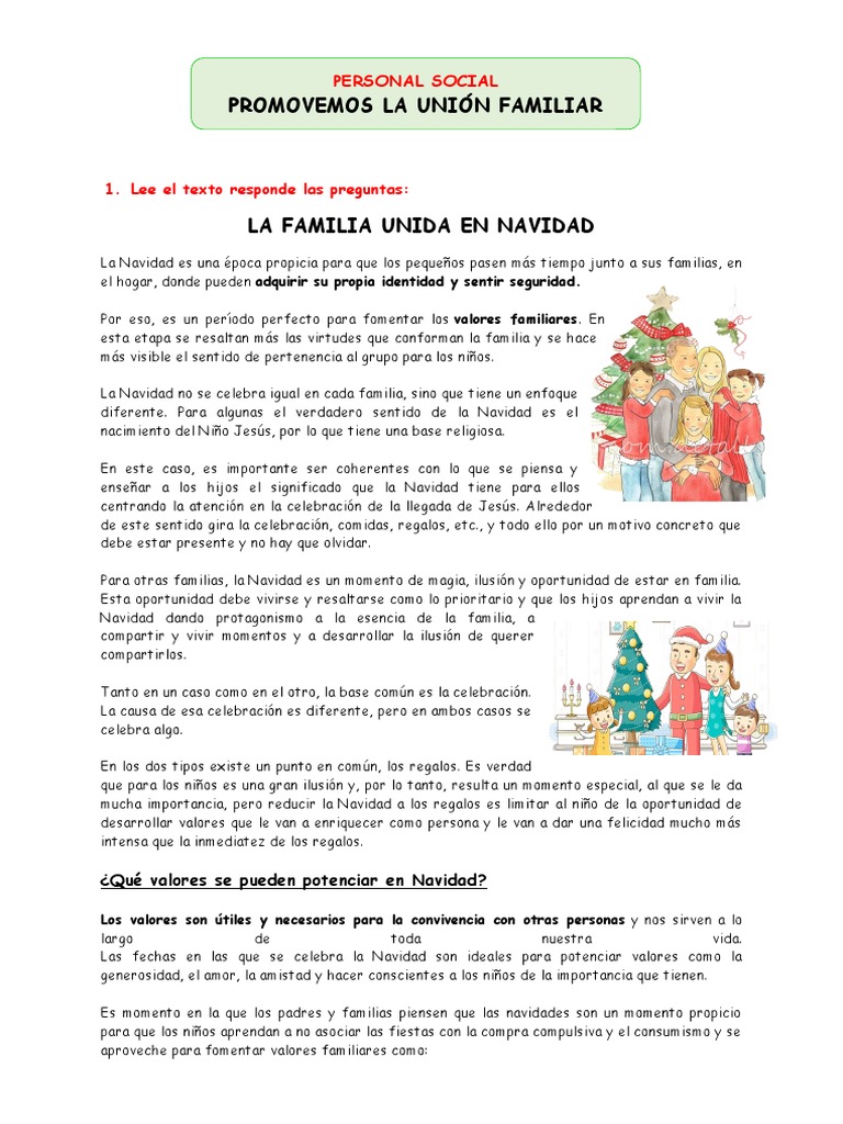 Ficha - Lunes - Per. Social - Promovemos La Unión Familiar 5° A | PDF ...