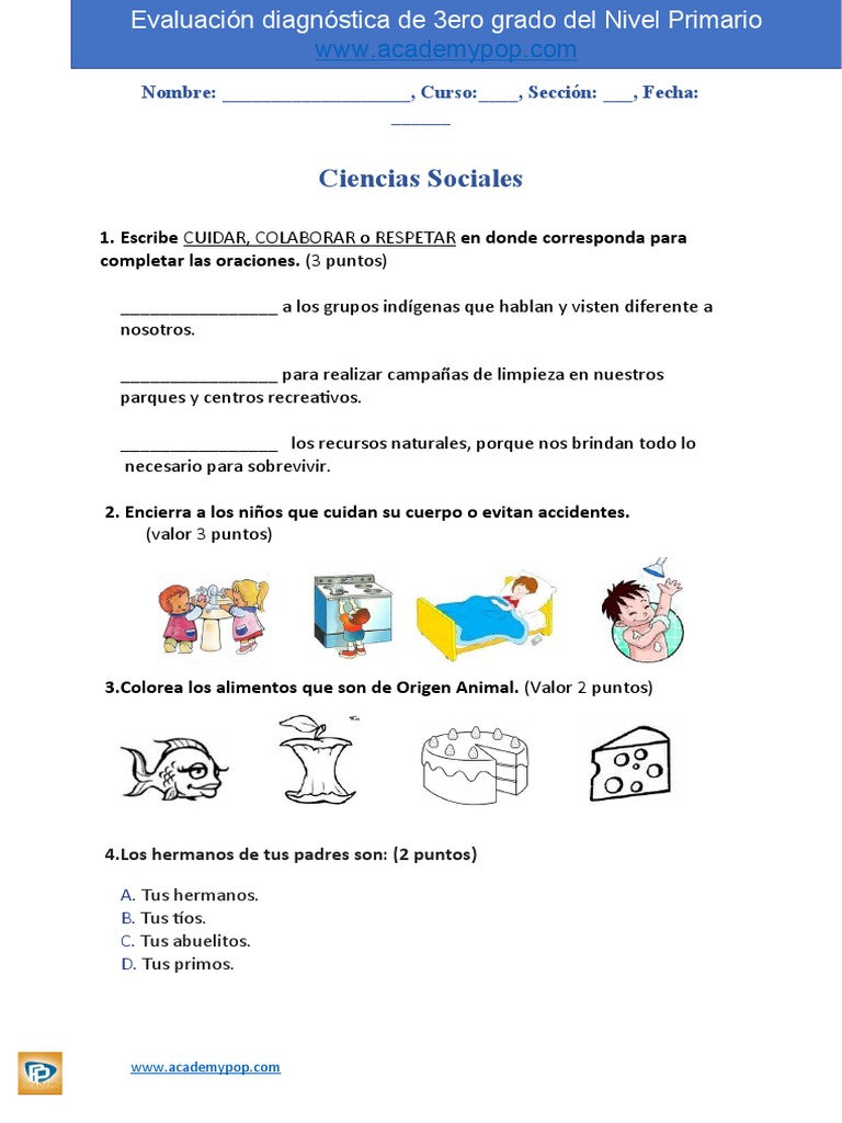 Evaluacion Diagnostica de 3ero Primaria Soc | PDF