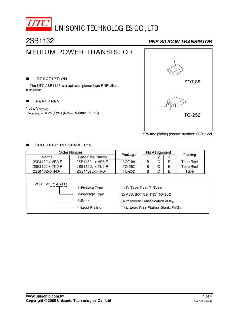 B1132 Sot-89 | PDF | Bipolar Junction Transistor | Semiconductor Devices